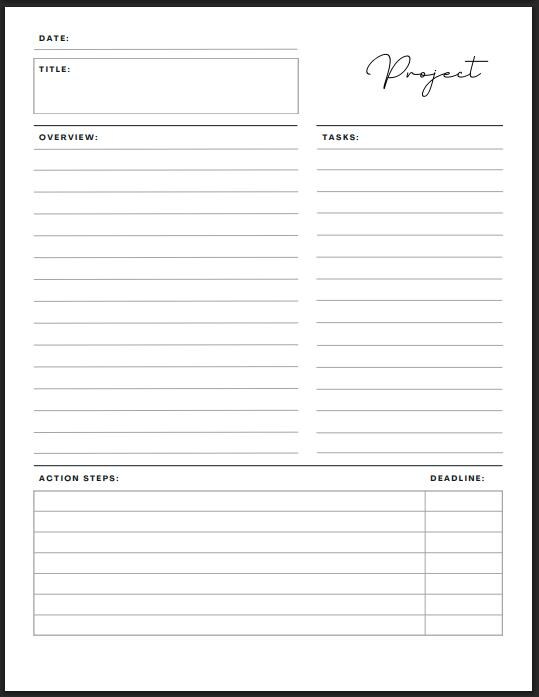 Printable Professional Meeting Note Sheet and Project Worksheet ...