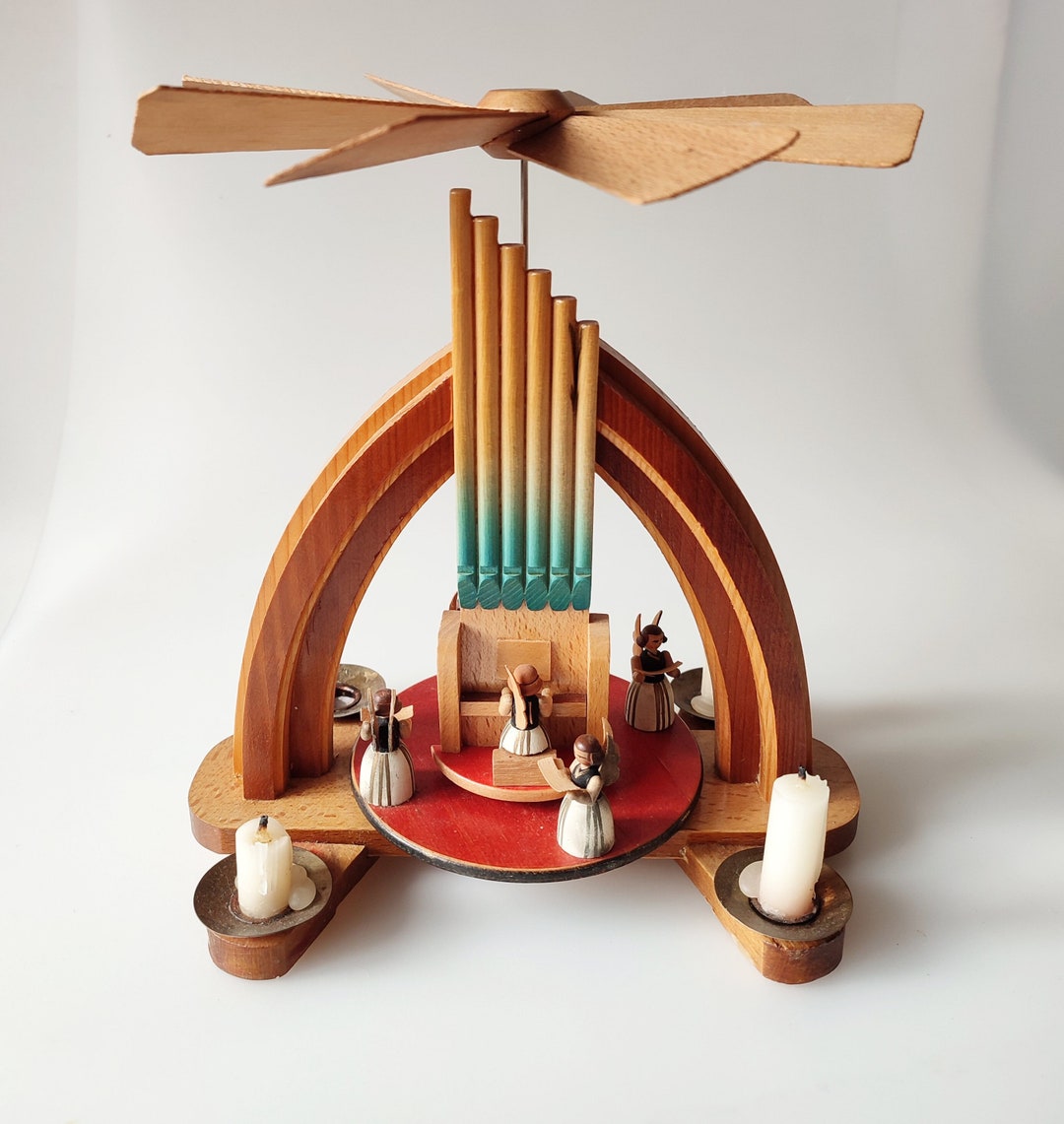 Old Pyramid Candle Carousel Angel Angel Choir Organ Player Organ Wooden ...
