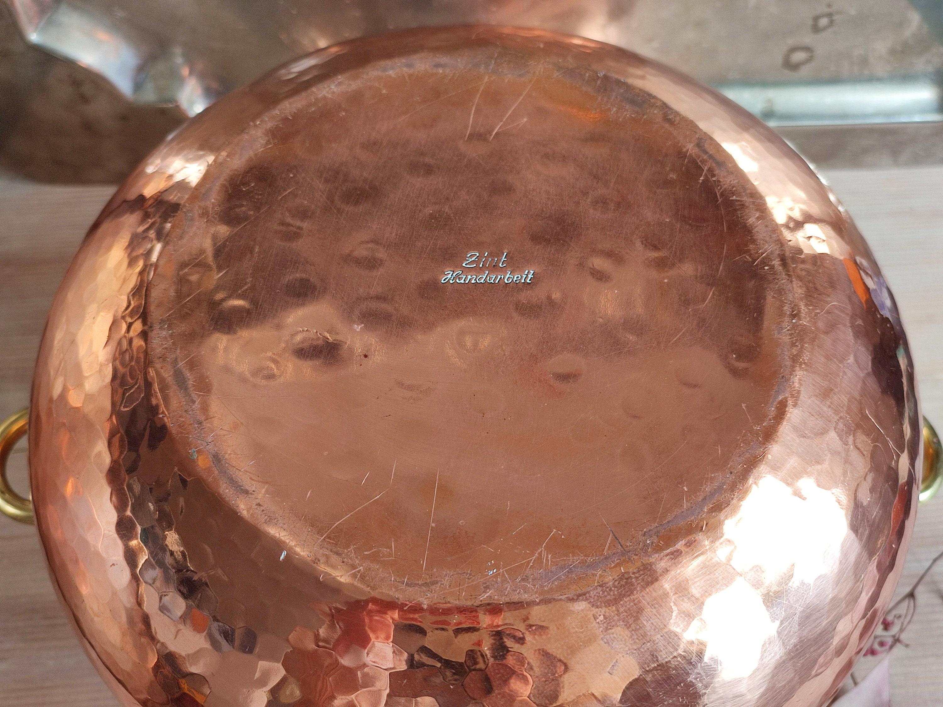 Copper Hammered Kettle Planter Extra Large Copper Planter With Brass ...