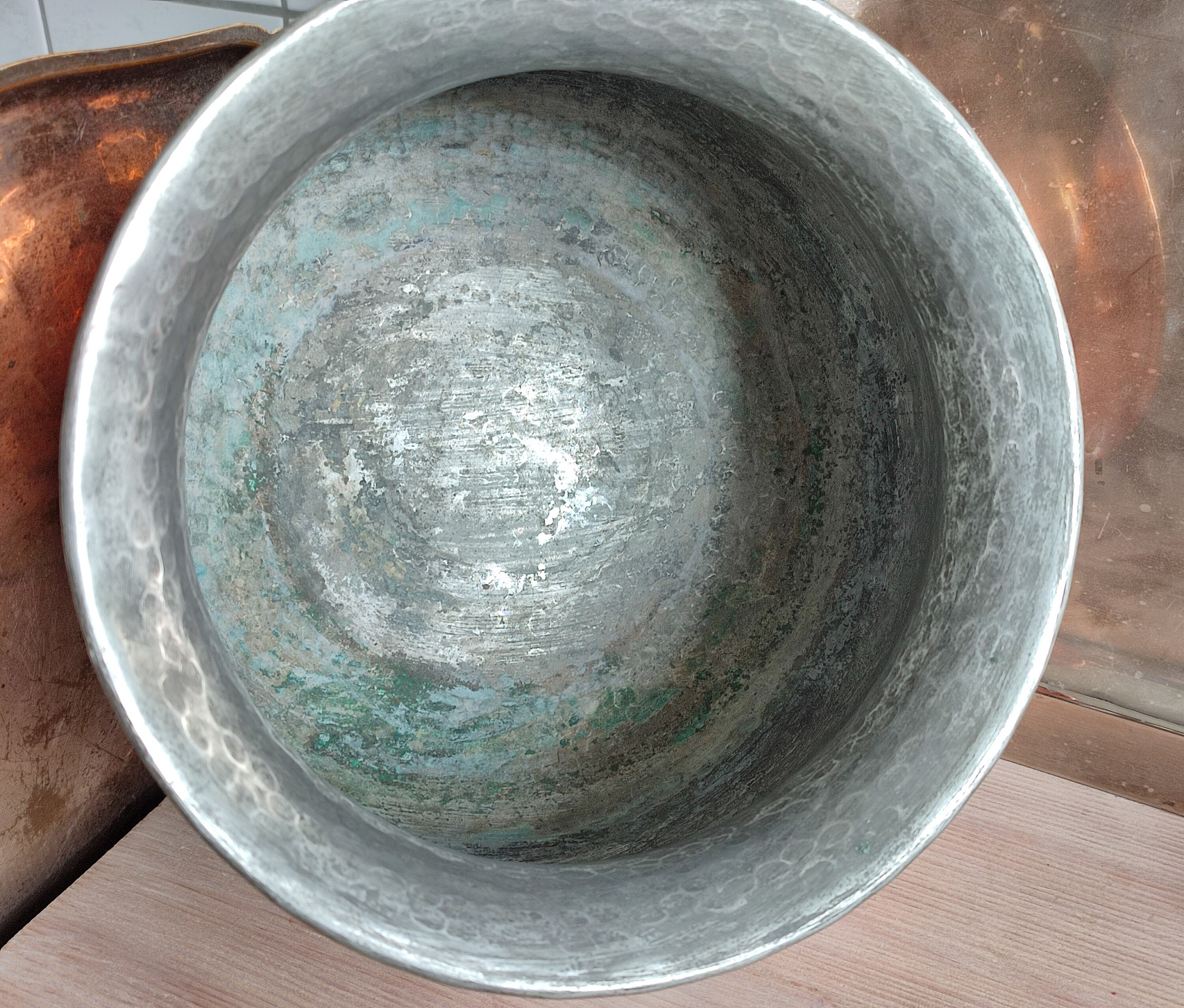 Copper Hammered Kettle Planter Extra Large Copper Planter With Brass ...