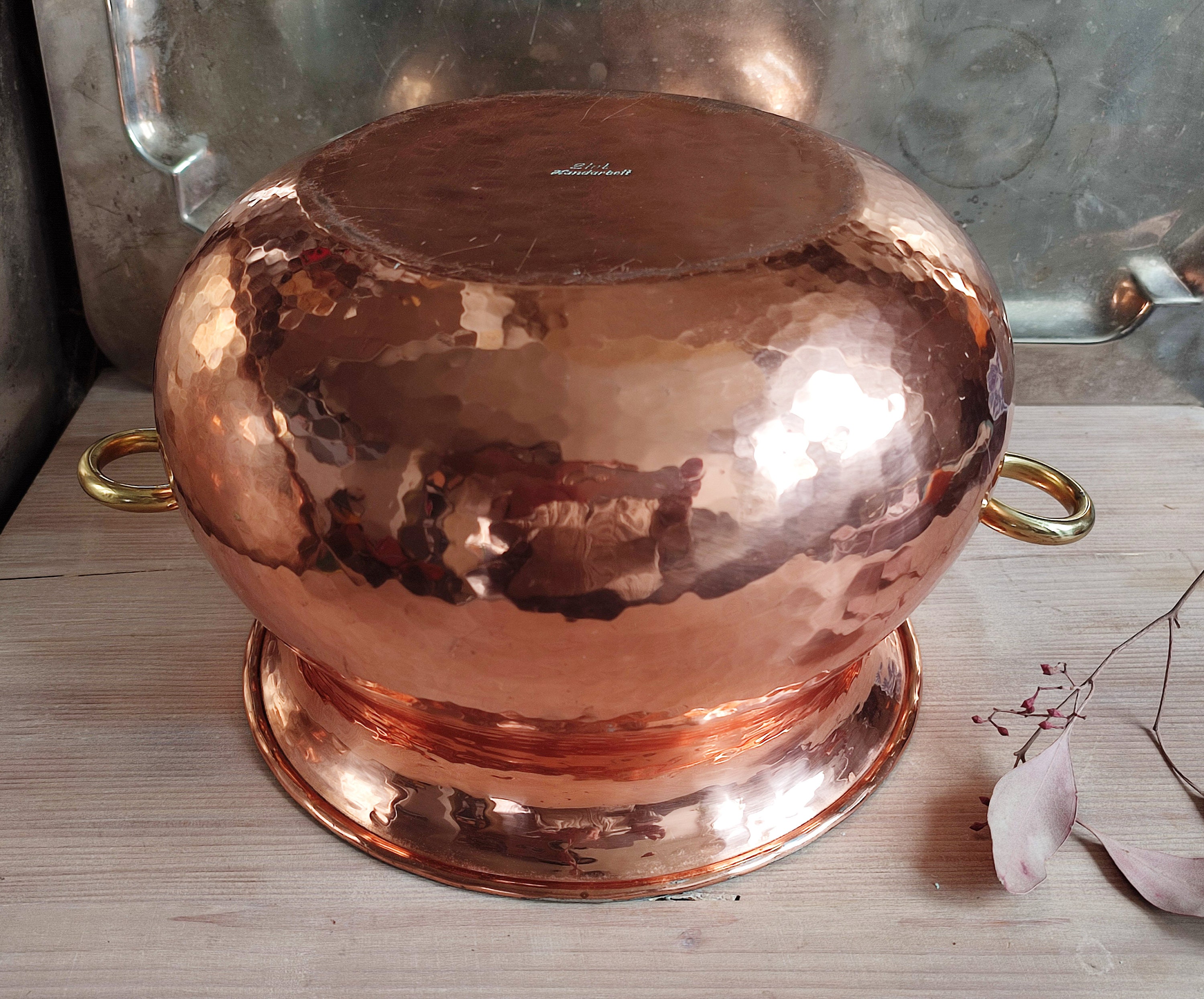 Copper Hammered Kettle Planter Extra Large Copper Planter With Brass ...