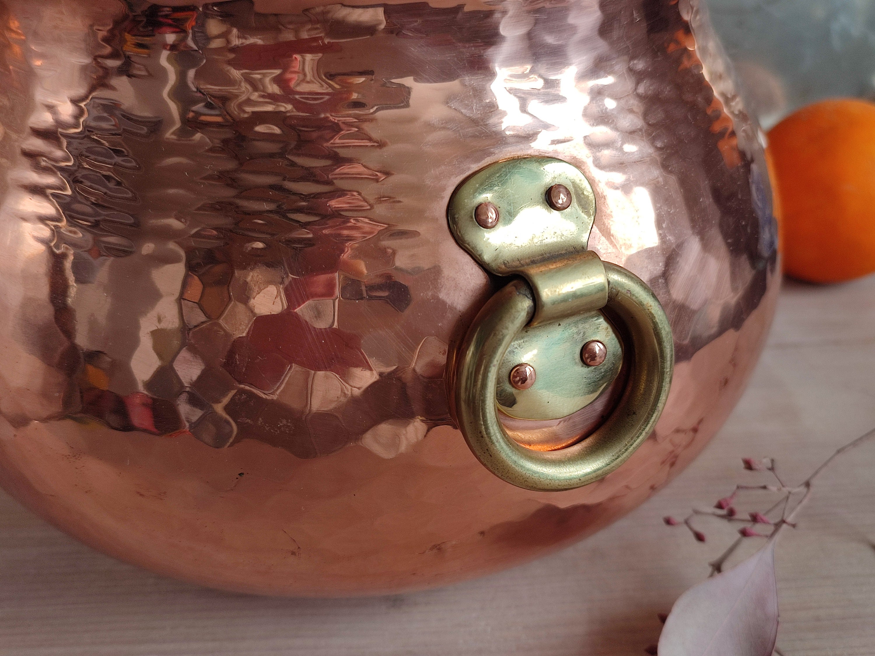 Copper Hammered Kettle Planter Extra Large Copper Planter With Brass ...