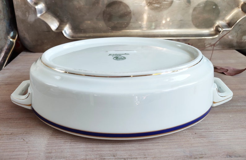 ART DECO Small Antique Soup Tureen Food Serving Cobalt Blue Gold Rim ...