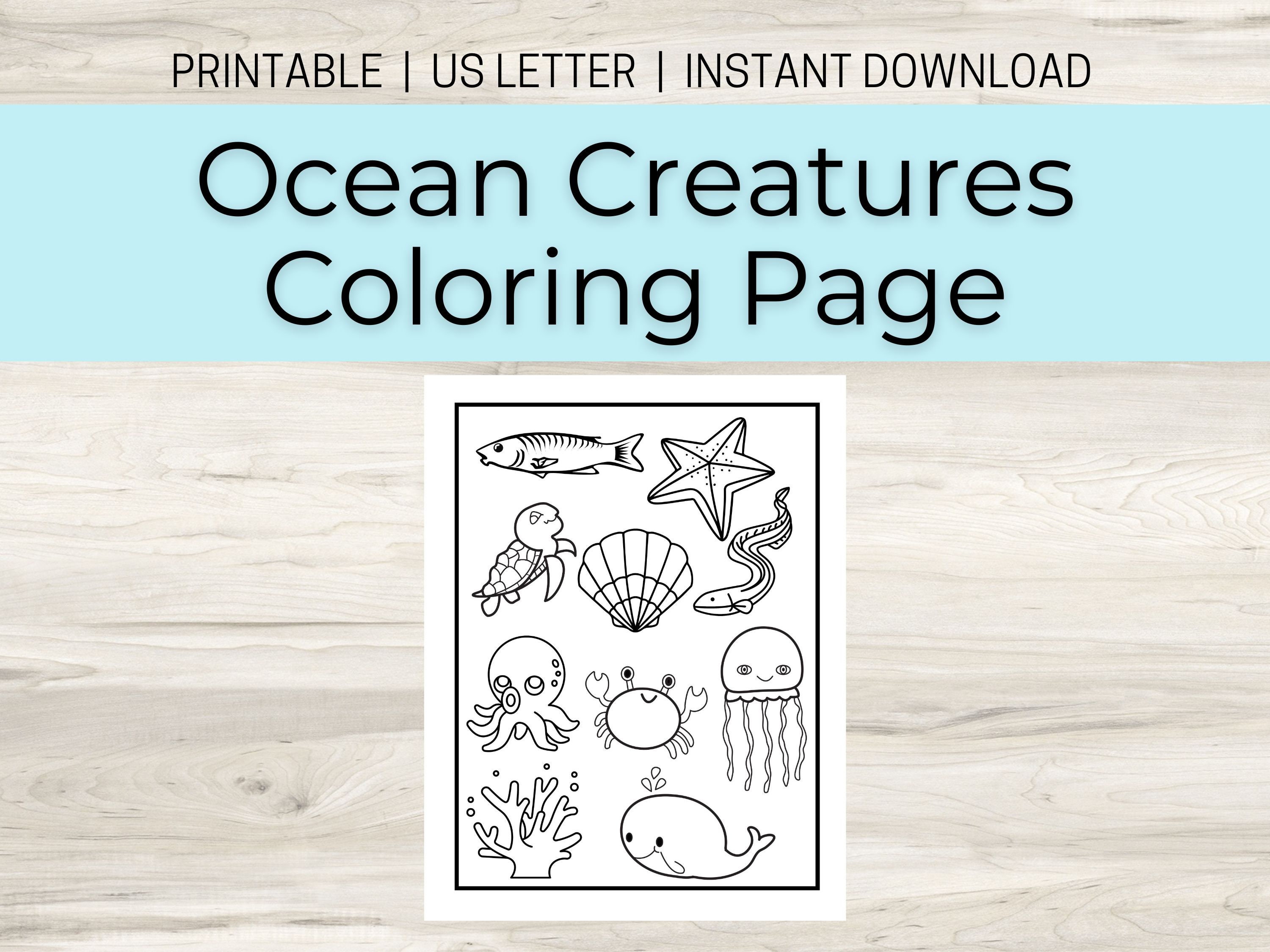 Ocean Creatures Printable Coloring Page, 8.5 X 11, Print at Home - Etsy