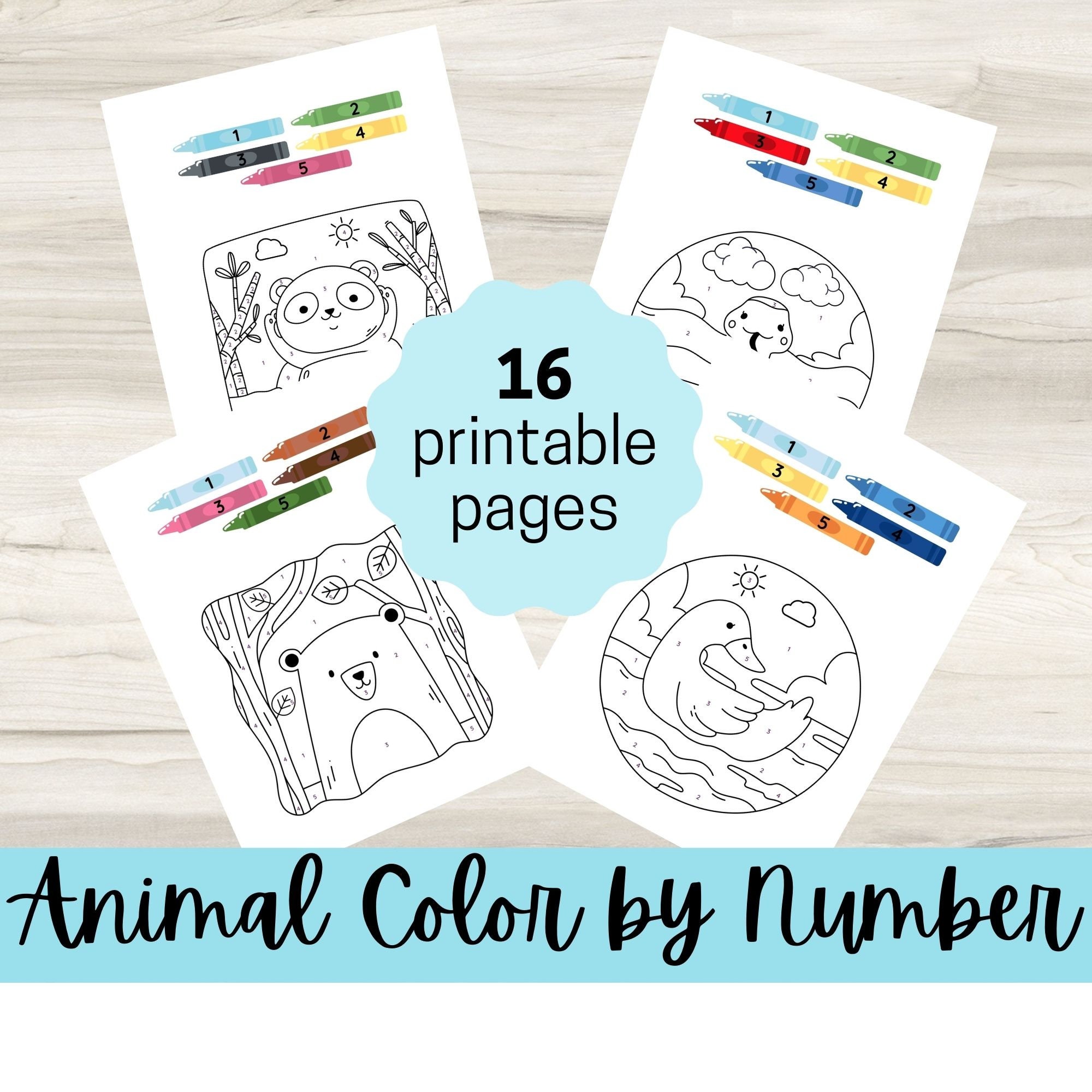 Preschool Color by Numbers, 16 Printable Animal Color by Number for ...