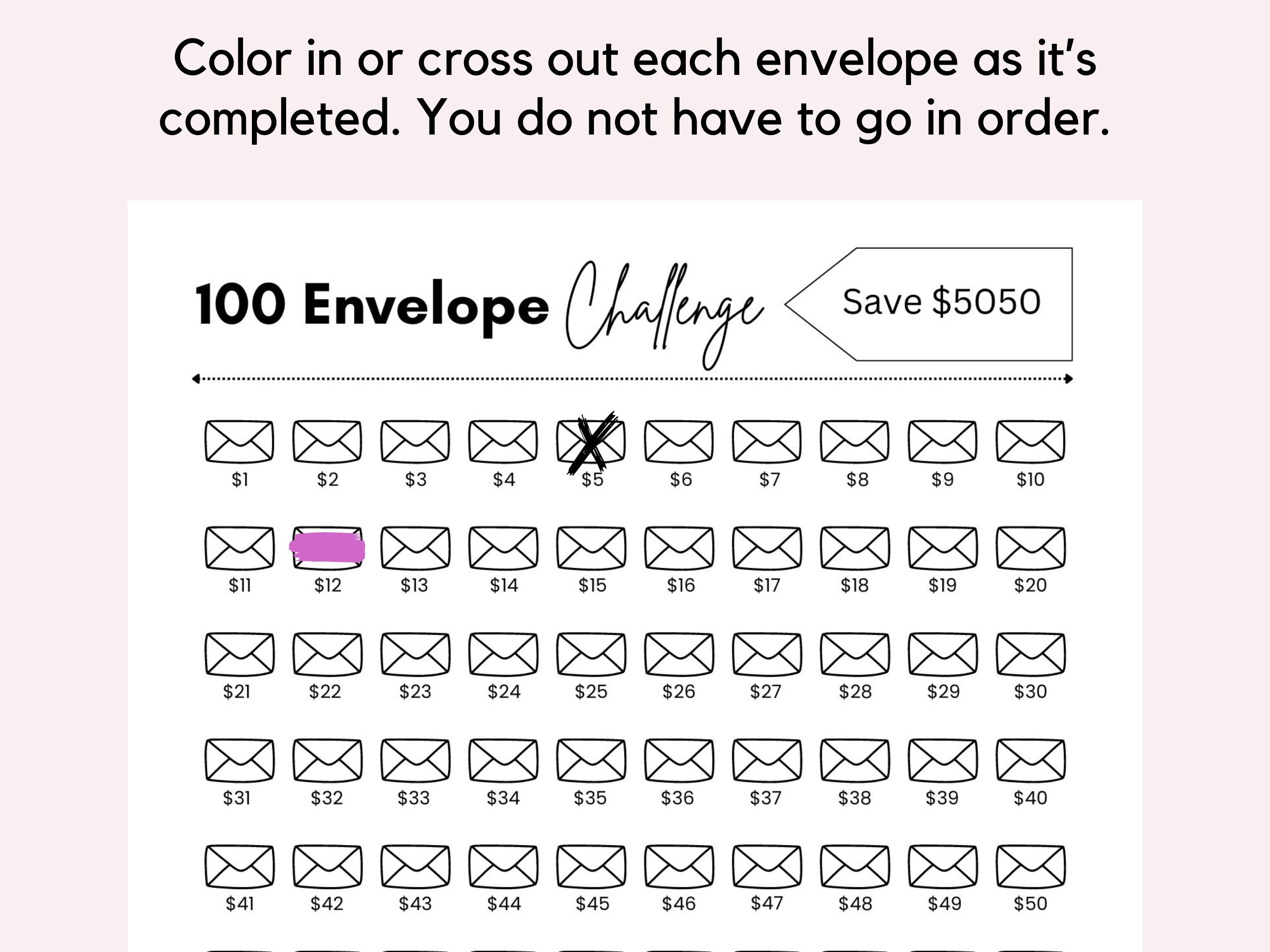 100 Envelope Challenge Printable, Savings Challenge, Savings Tracker ...