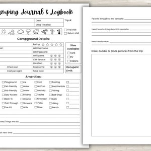 Printable Camping Journal & Logbook Bundle, Meal Planner, Packing List ...