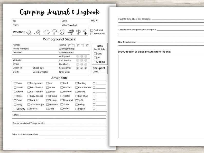 Printable Camping Journal & Logbook Bundle, Meal Planner, Packing List ...