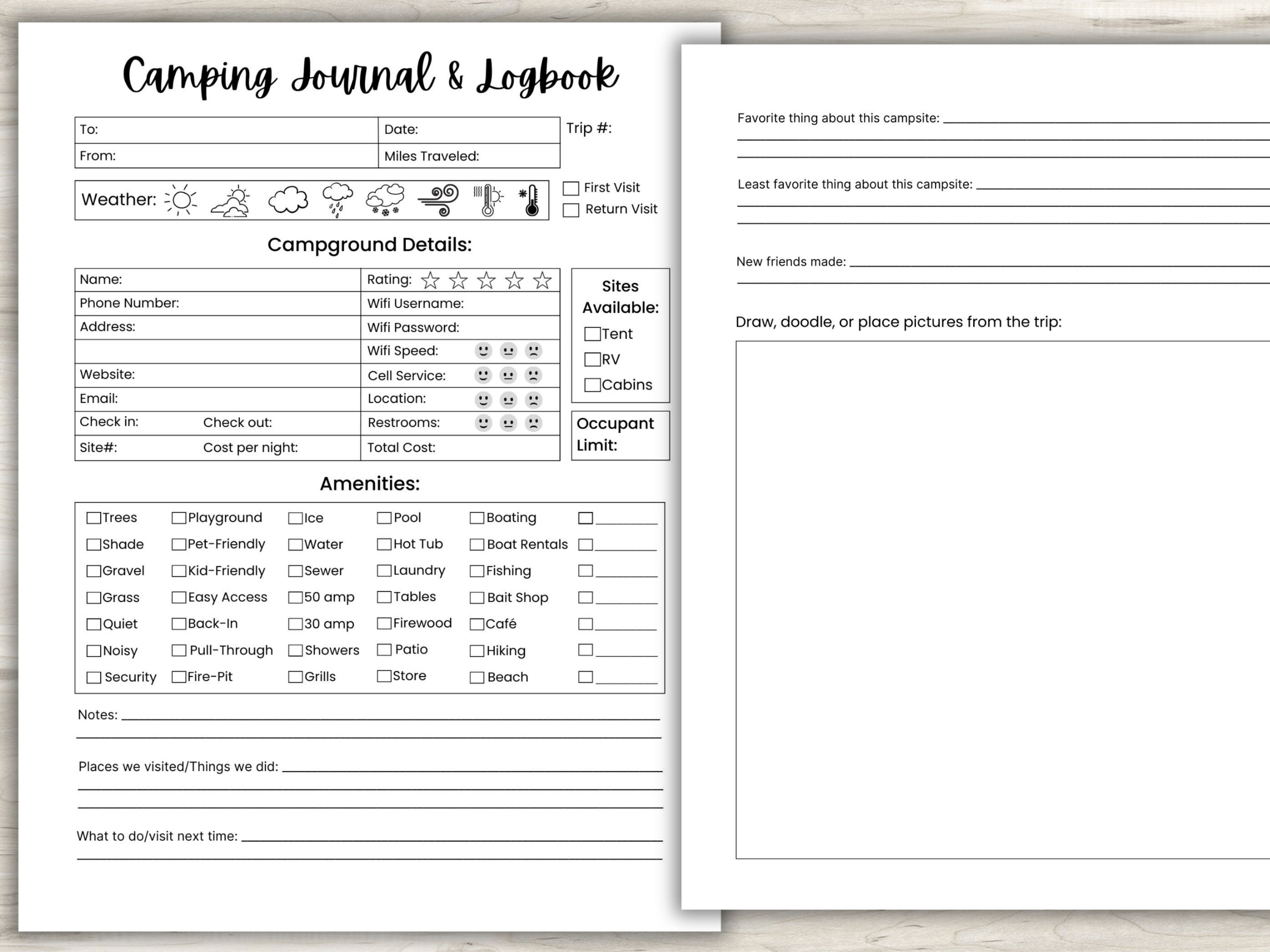 Printable Camping Journal & Logbook Bundle, Meal Planner, Packing List ...