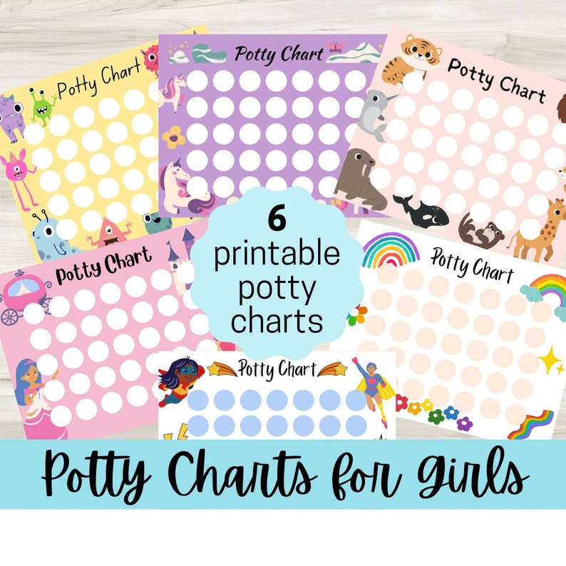 Potty Charts for Girls, 6 Printable Potty Charts for Kids, Potty ...