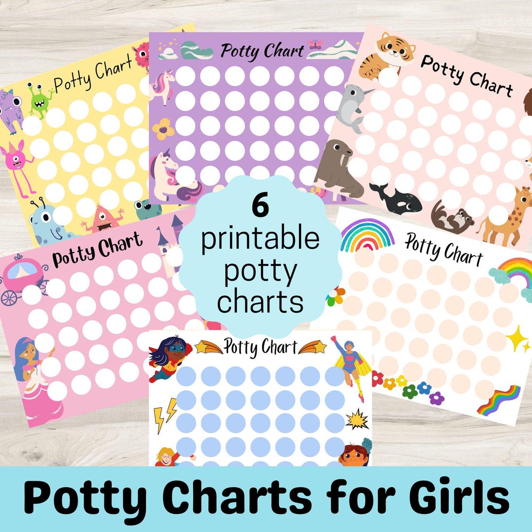 Potty Charts for Girls, 6 Printable Potty Training Charts for Kids ...