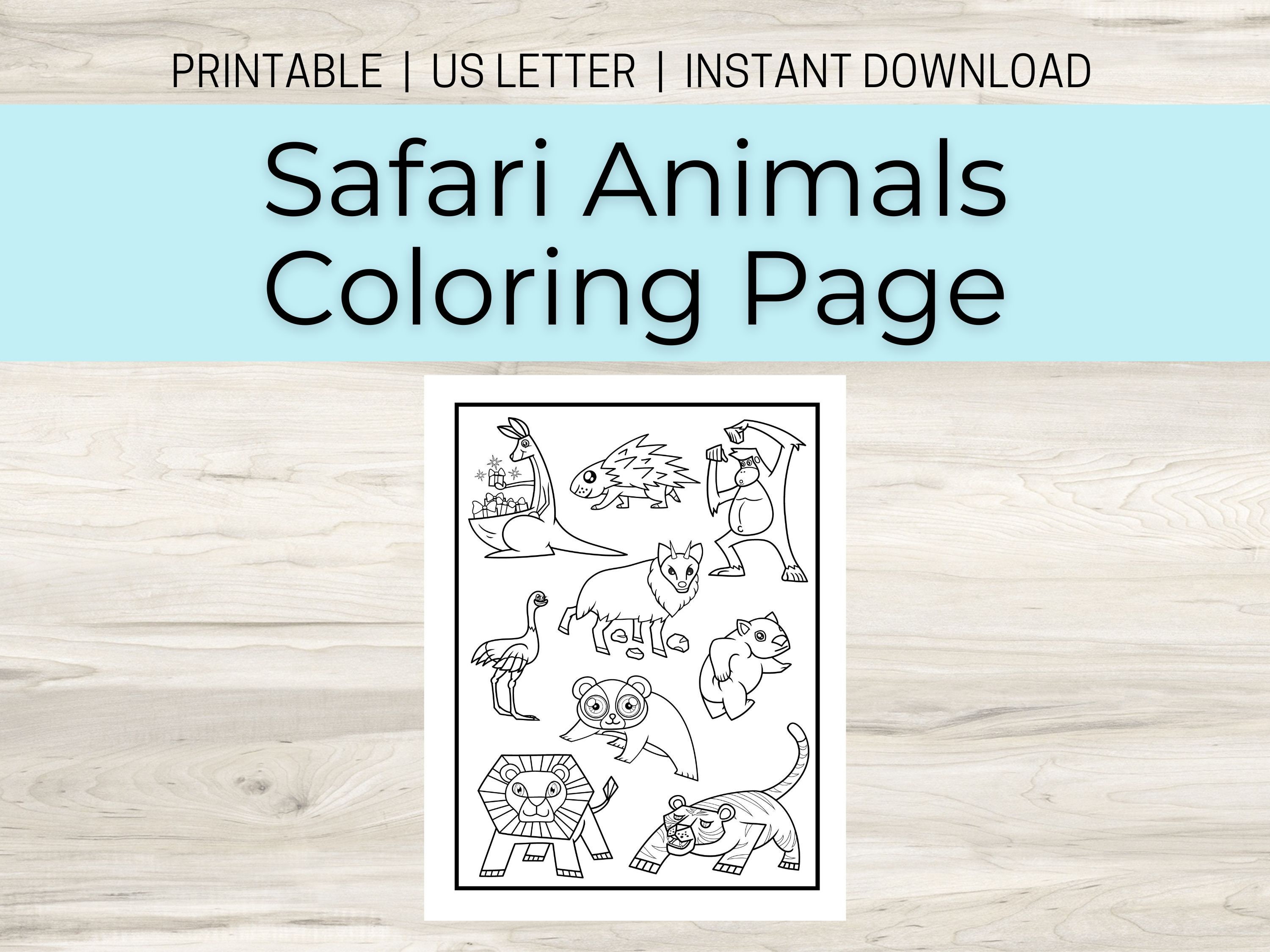 Safari Animals Coloring Page for Kids, 8.5 X 11 Printable Coloring ...