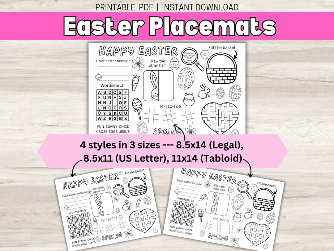 Easter Placemat Activity Sheets, Printable Easter Activity Placemat ...