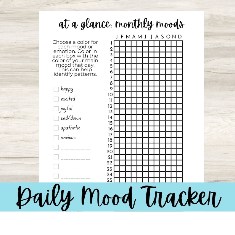 Daily Mood Tracker Printable, Mental Health Tracker, Mood Journal ...