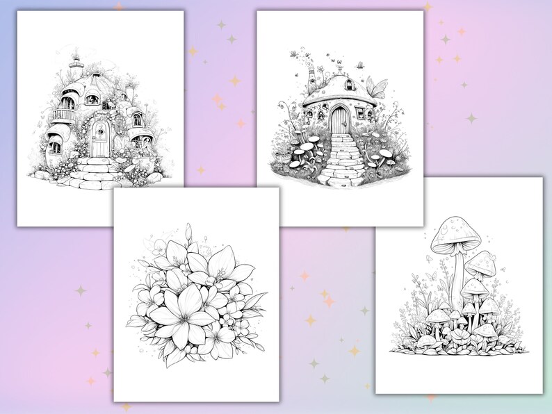 Whimsical Fairy Coloring Pages, Cute Fairies, Fairy Houses, Butterflies ...