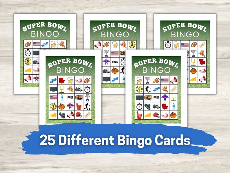 Super Bowl Printable Bingo Game, 25 Superbowl Bingo Cards, Includes ...