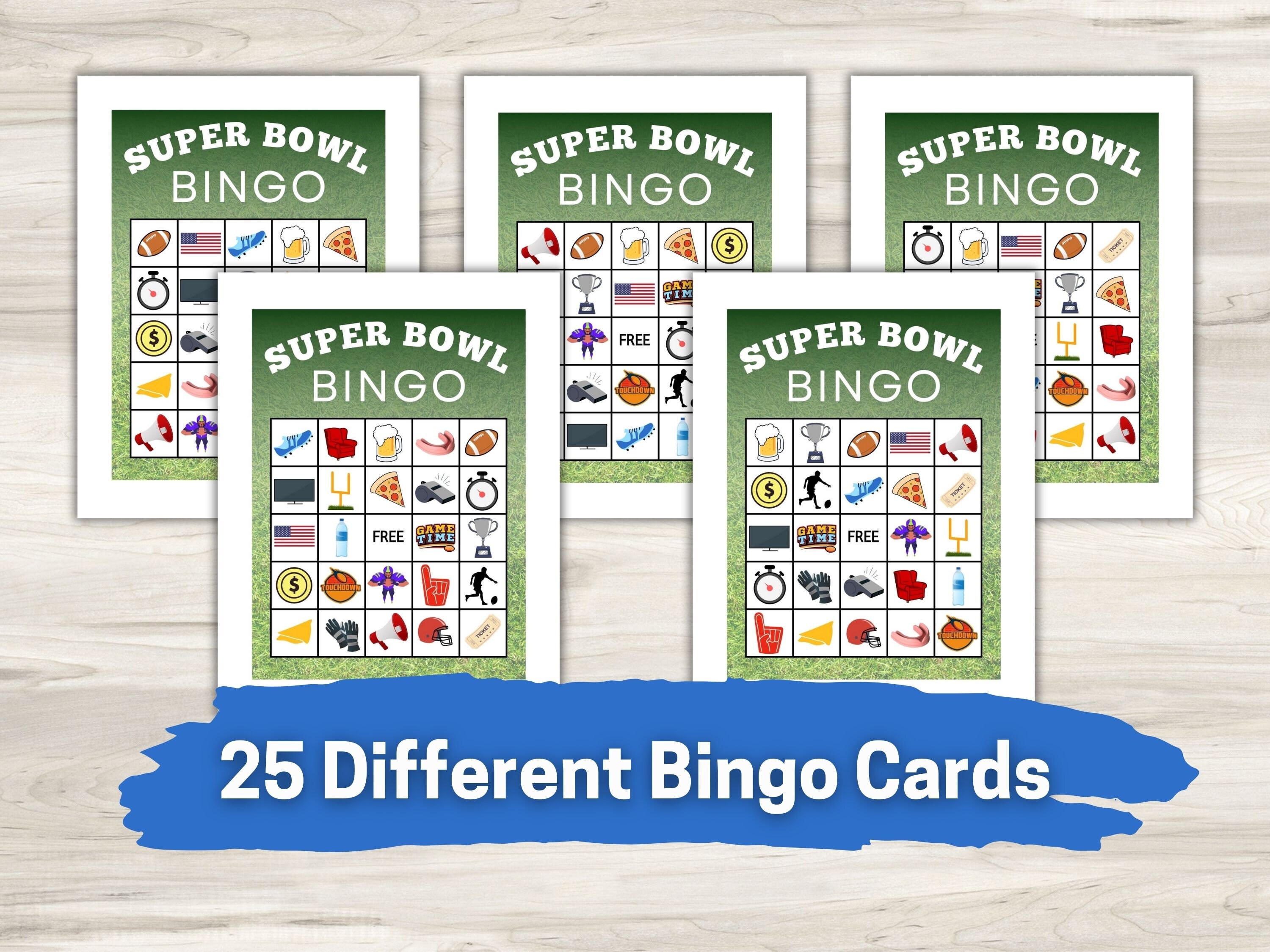 Super Bowl Printable Bingo Game, 25 Superbowl Bingo Cards, Includes ...