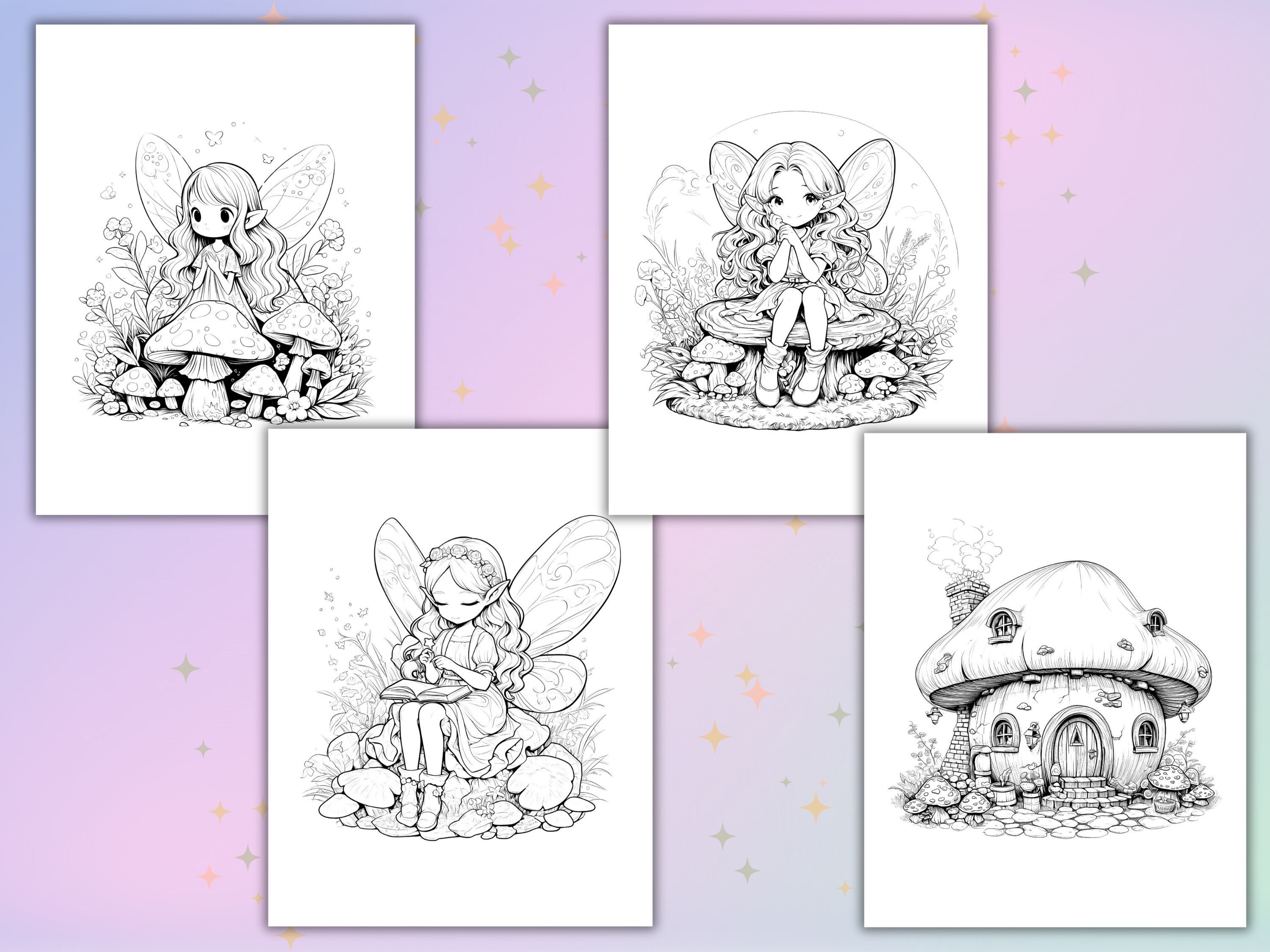 Whimsical Fairy Coloring Pages, Cute Fairies, Fairy Houses, Butterflies ...