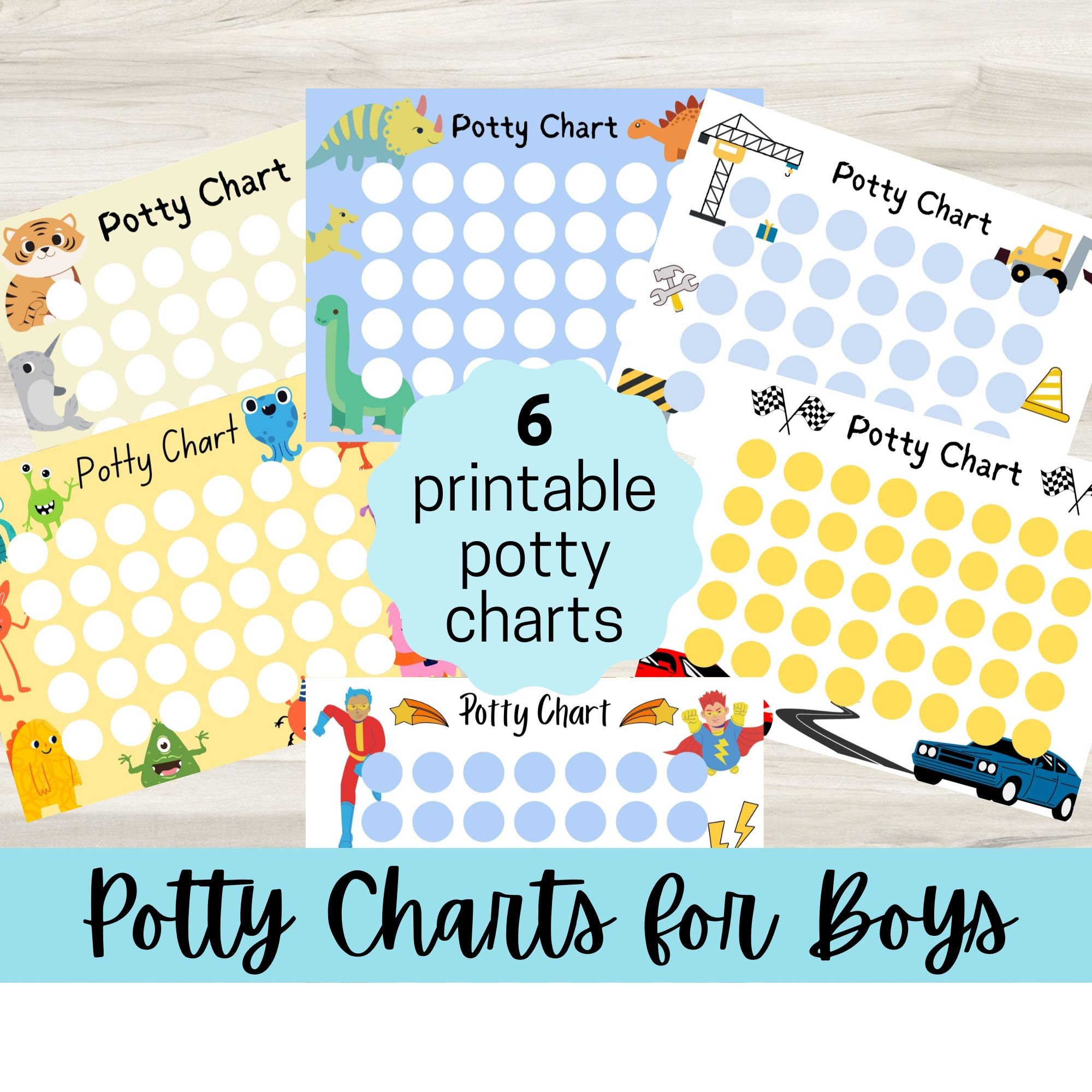 Potty Chart Printable for Kids, Set of 6 Boy Potty Charts, Toddler ...