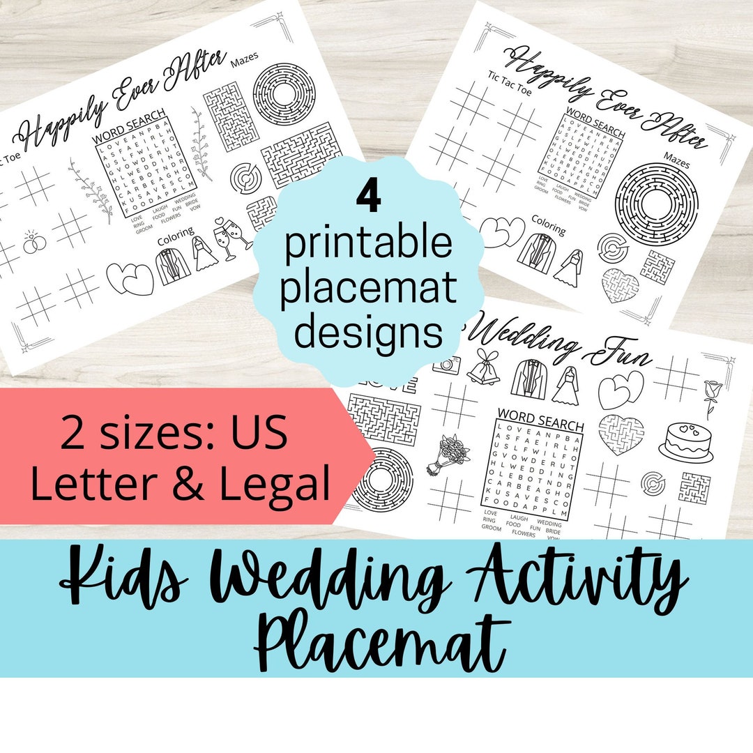 Kids Wedding Activity Mat, Printable Placemat, Activity Placemat ...