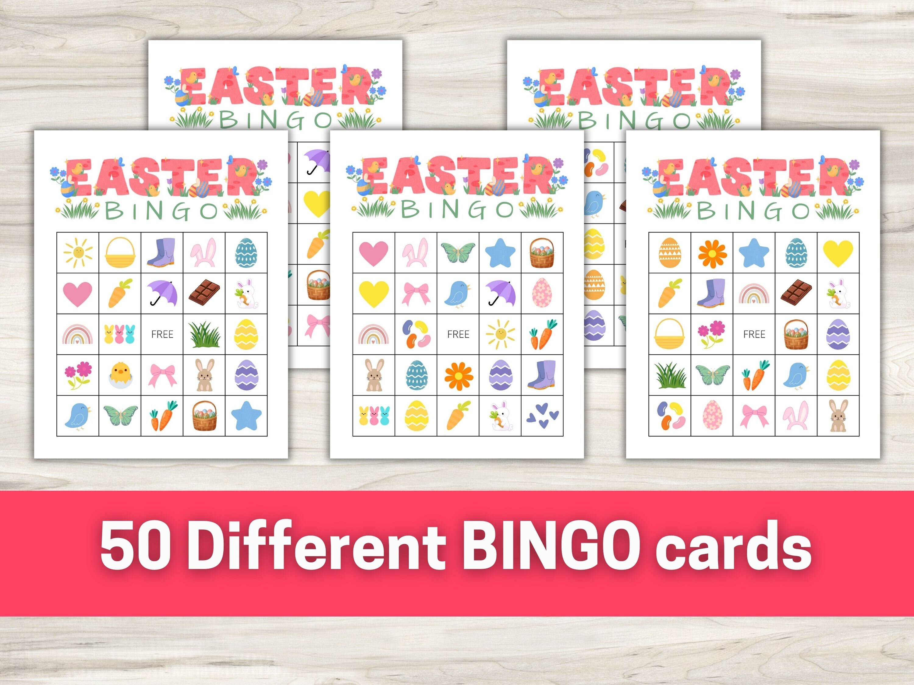 Easter Bingo Cards, Easter Printable Game for Kids, 50 Bingo Cards ...