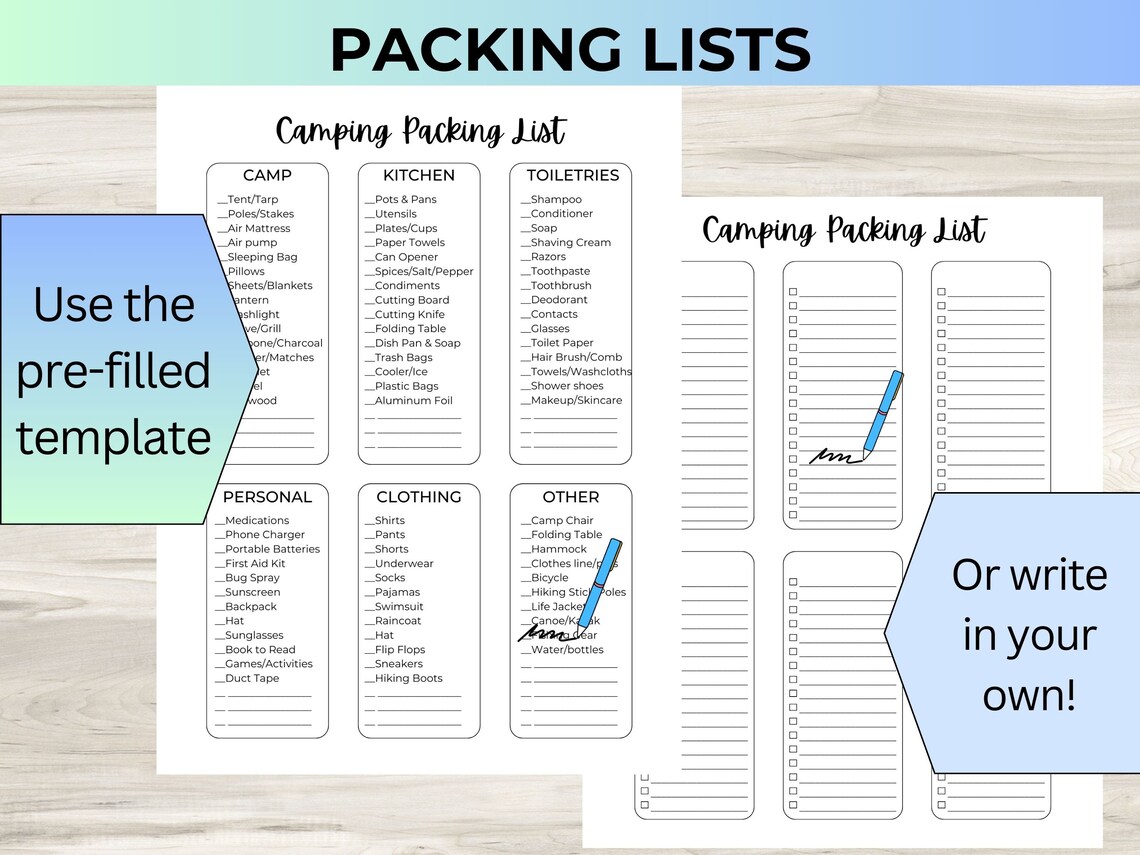Printable Camping Journal & Logbook Bundle, Meal Planner, Packing List ...