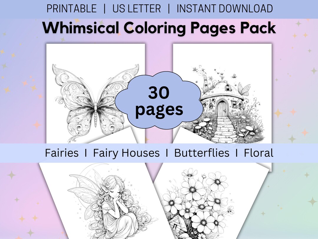 Whimsical Fairy Coloring Pages, Cute Fairies, Fairy Houses, Butterflies ...