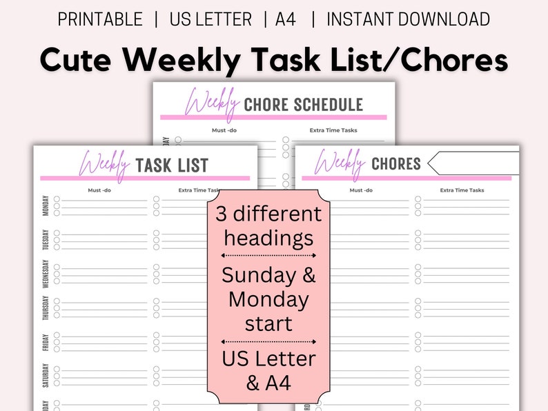 Cute to Do List Printable, Weekly to Do List, Chore Chart Printable ...