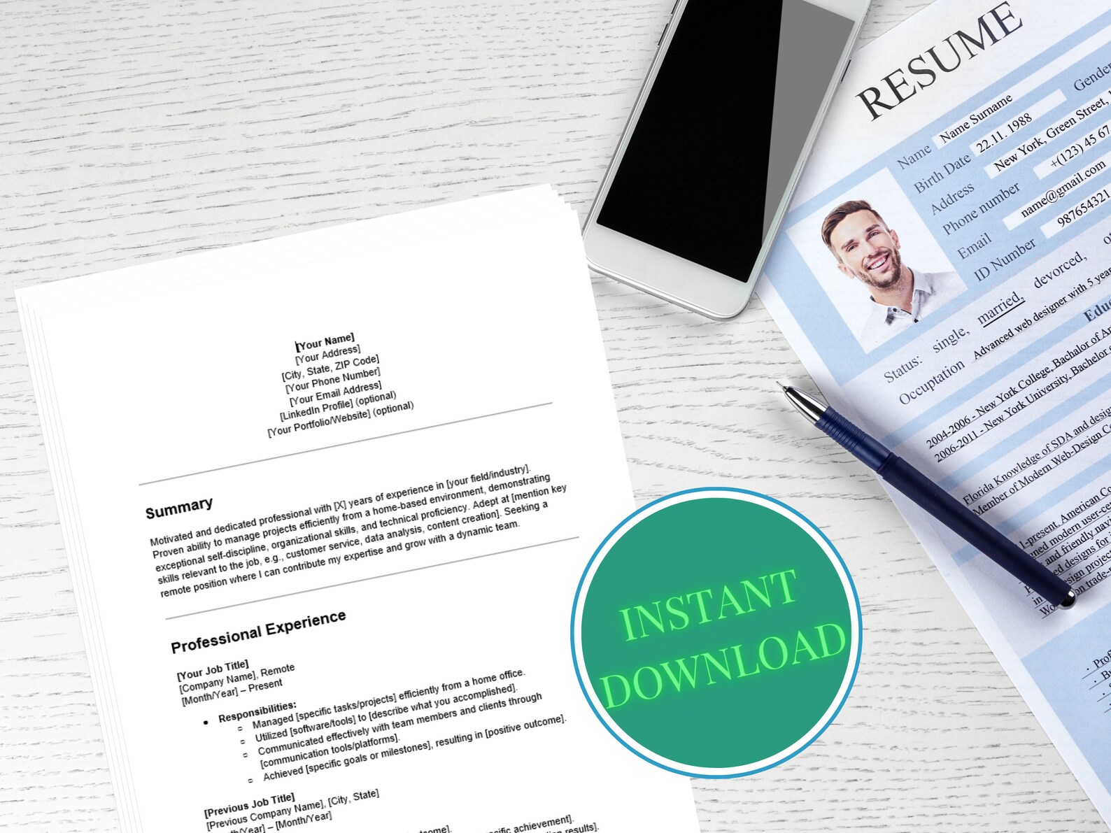 5 Professionally Designed Digital Work From Home Resumes - Etsy