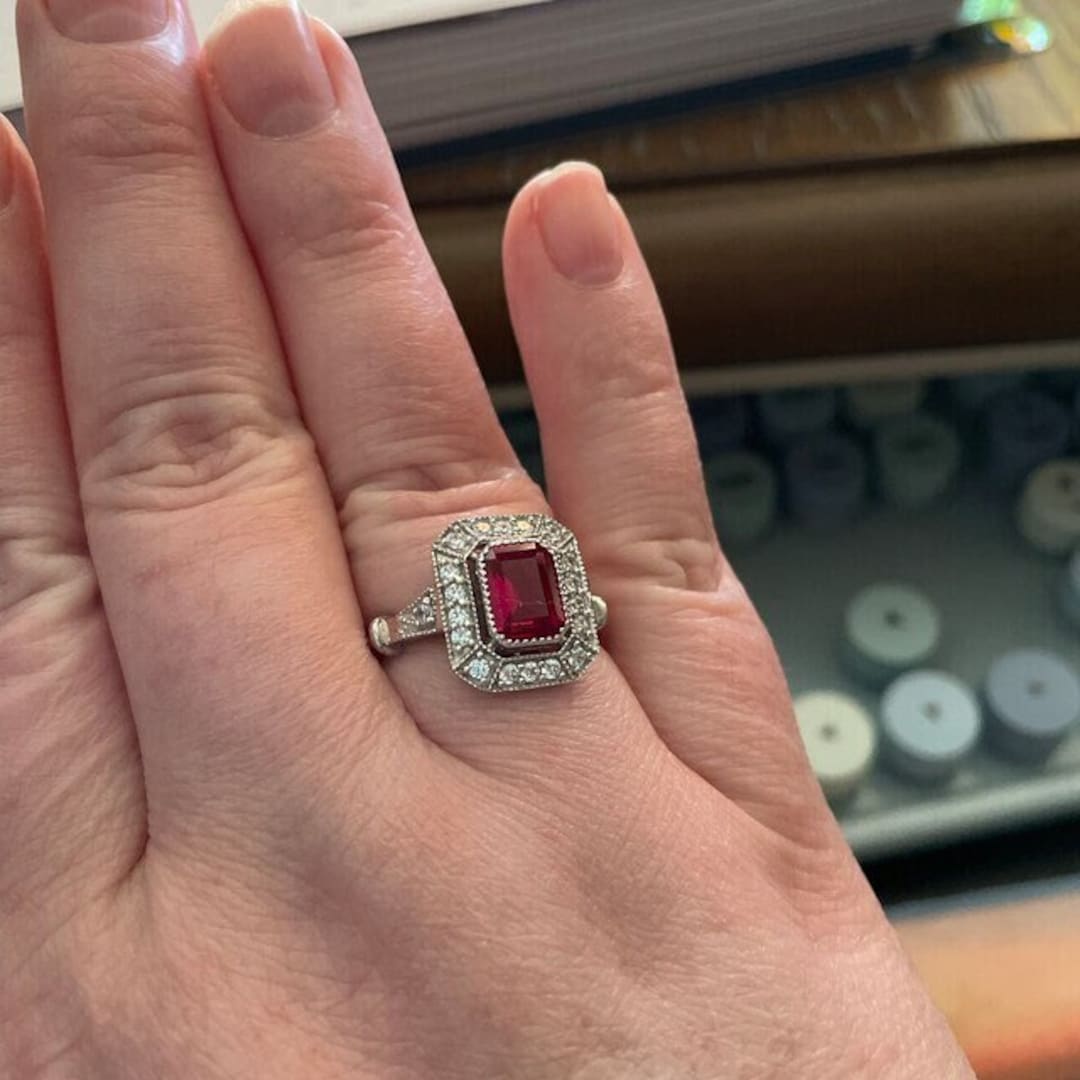 1890s Art Deco 1.70 Ct Red Ruby Vintage Engagement Ring in 935 ...