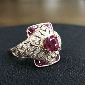 1890s Art Deco 2.50 Cts Pink Ruby & Diamond Engagement Ring Argentium ...