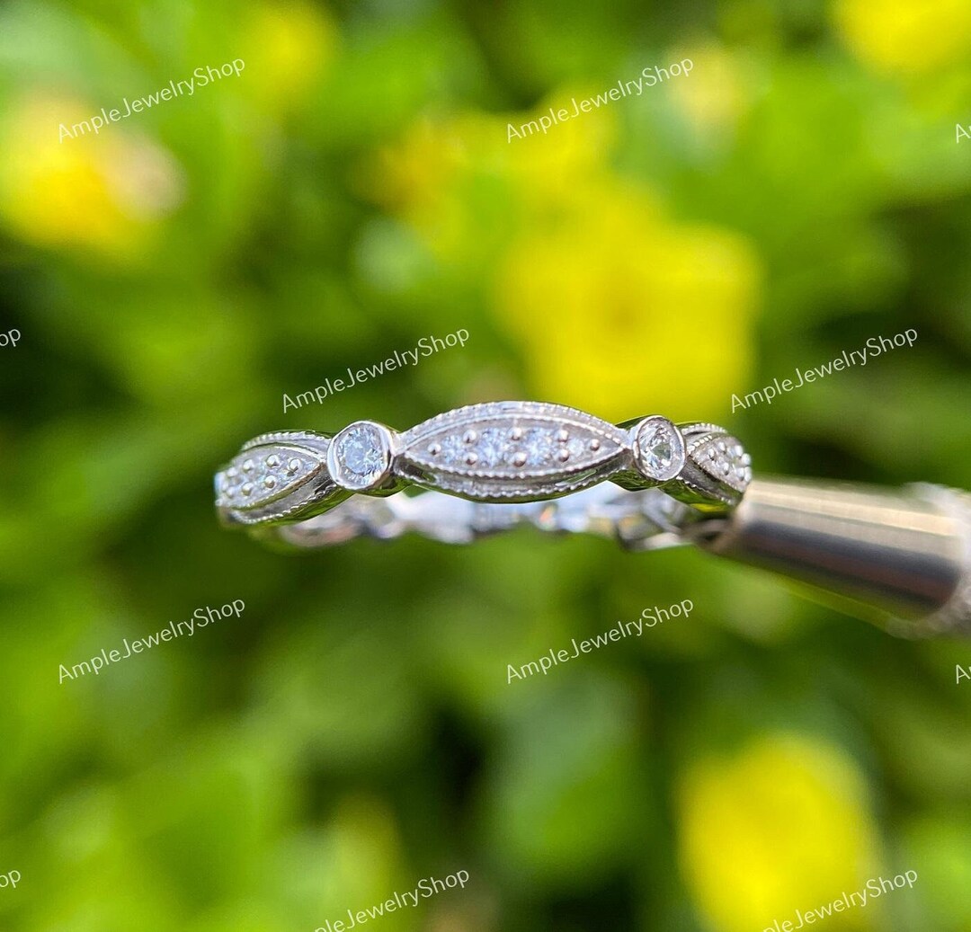 Vintage Art Deco Diamond Wedding Band: 935 Argentium Silver Eternity ...