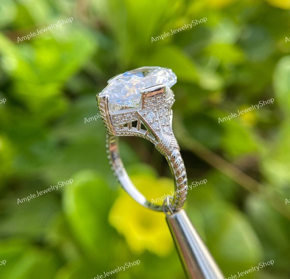 1890 s Antique Art Deco 5 Ct. Pear Cut Diamond Engagement Ring in 935 Argentium Silver Estate Ring Art Deco Jewelry Antique Engagement Rings Etsy