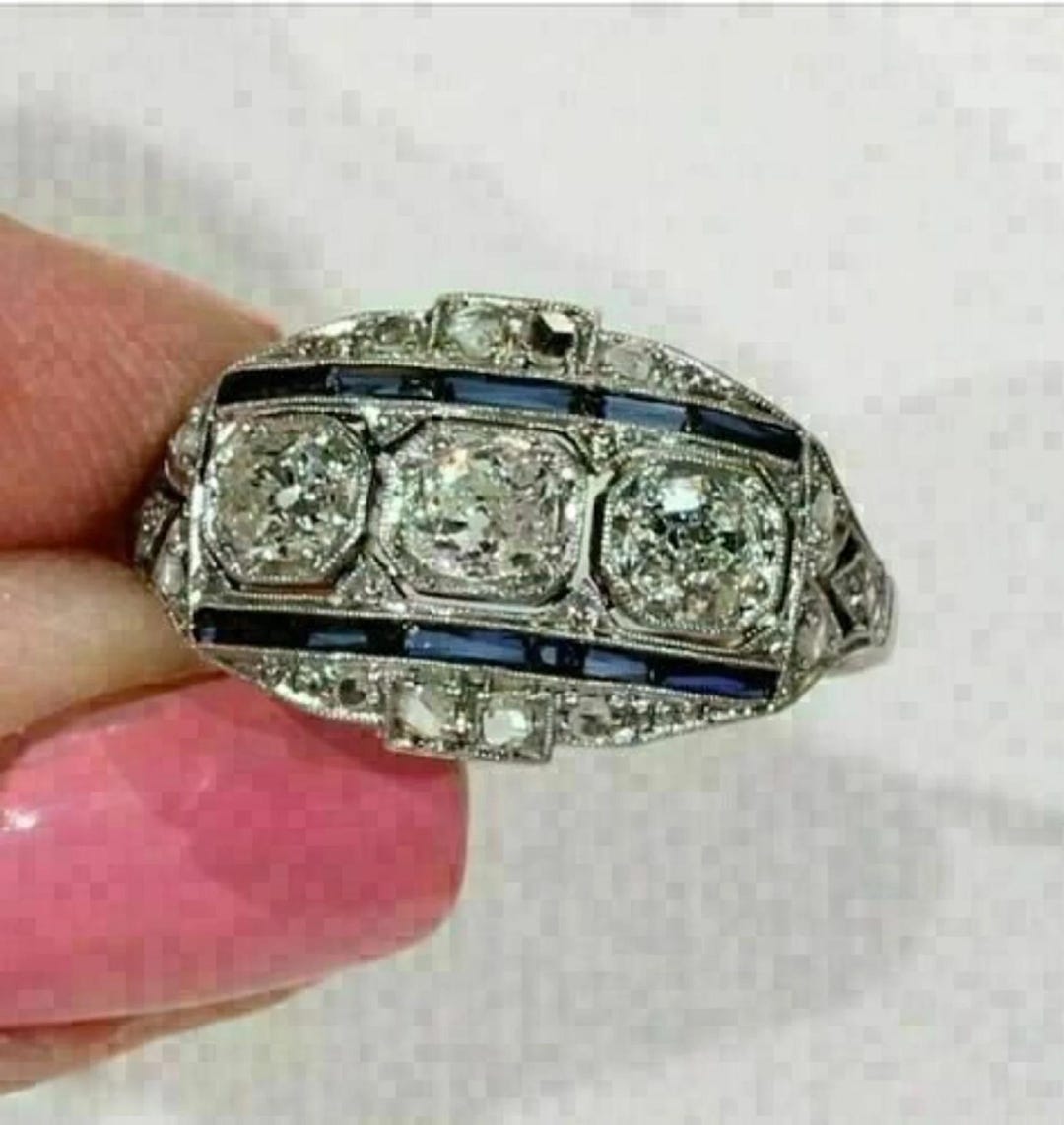 1890s Vintage Antique Engagement Ring - 3.54cts Diamond & Sapphire ...