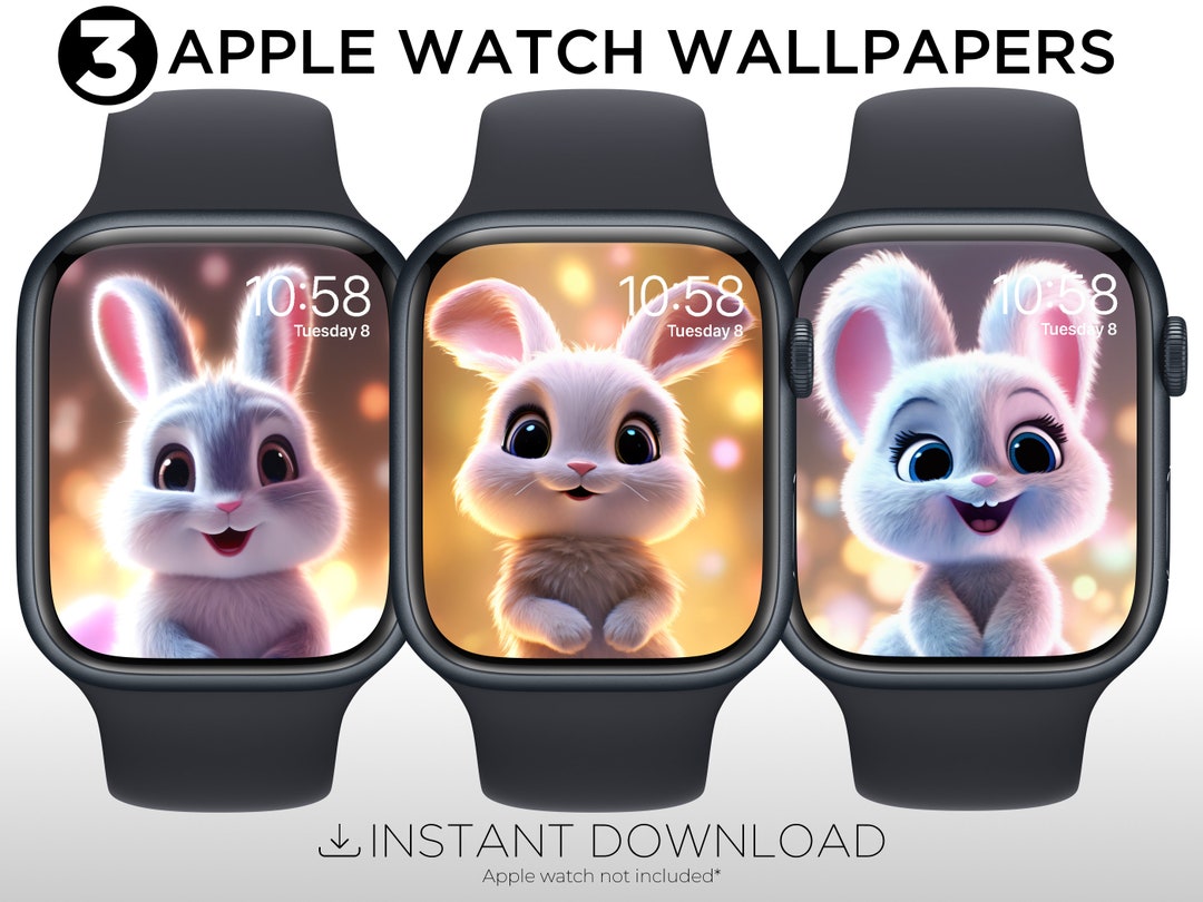 3 Cute Rabbit Apple Watch Wallpaper Bundle, Cartoon Rabbits, Apple ...