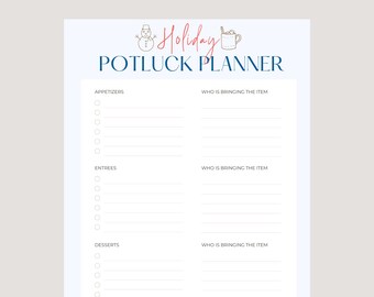 Potluck Printable, Sign up Sheet, Potluck Dinner Planner, Printable PDF ...