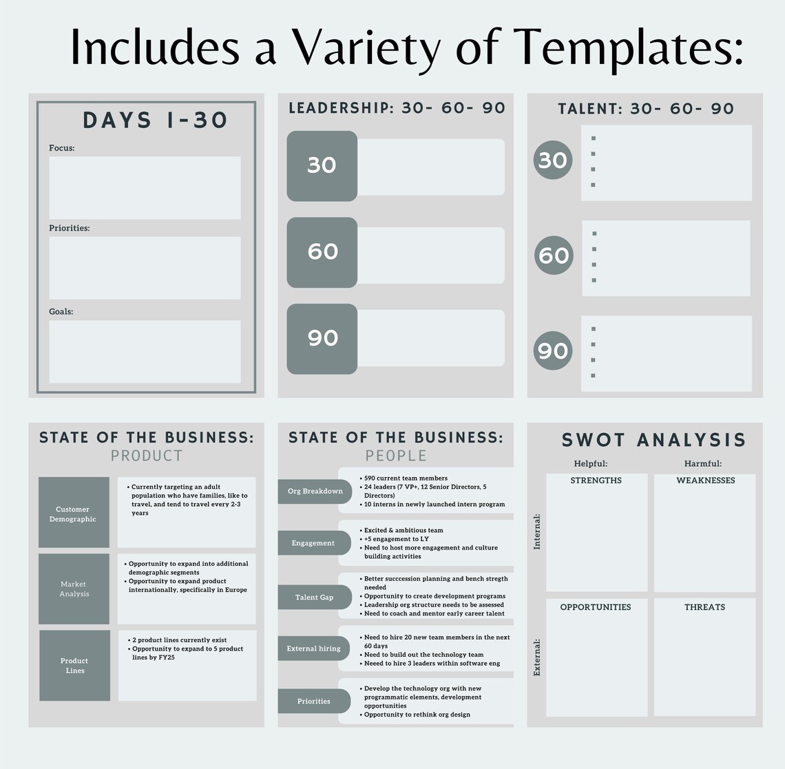 Business Plan Template, 30-60-90 Day Plan Template, Digital, Edit in ...