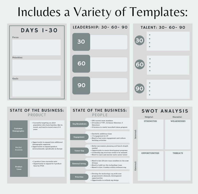 Business Plan Template, 30-60-90 Day Plan Template, Digital, Edit in ...
