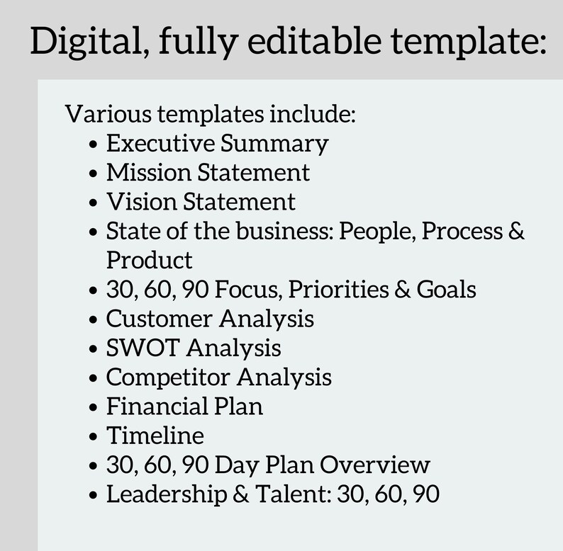 Business Plan Template, 30-60-90 Day Plan Template, Digital, Edit in ...