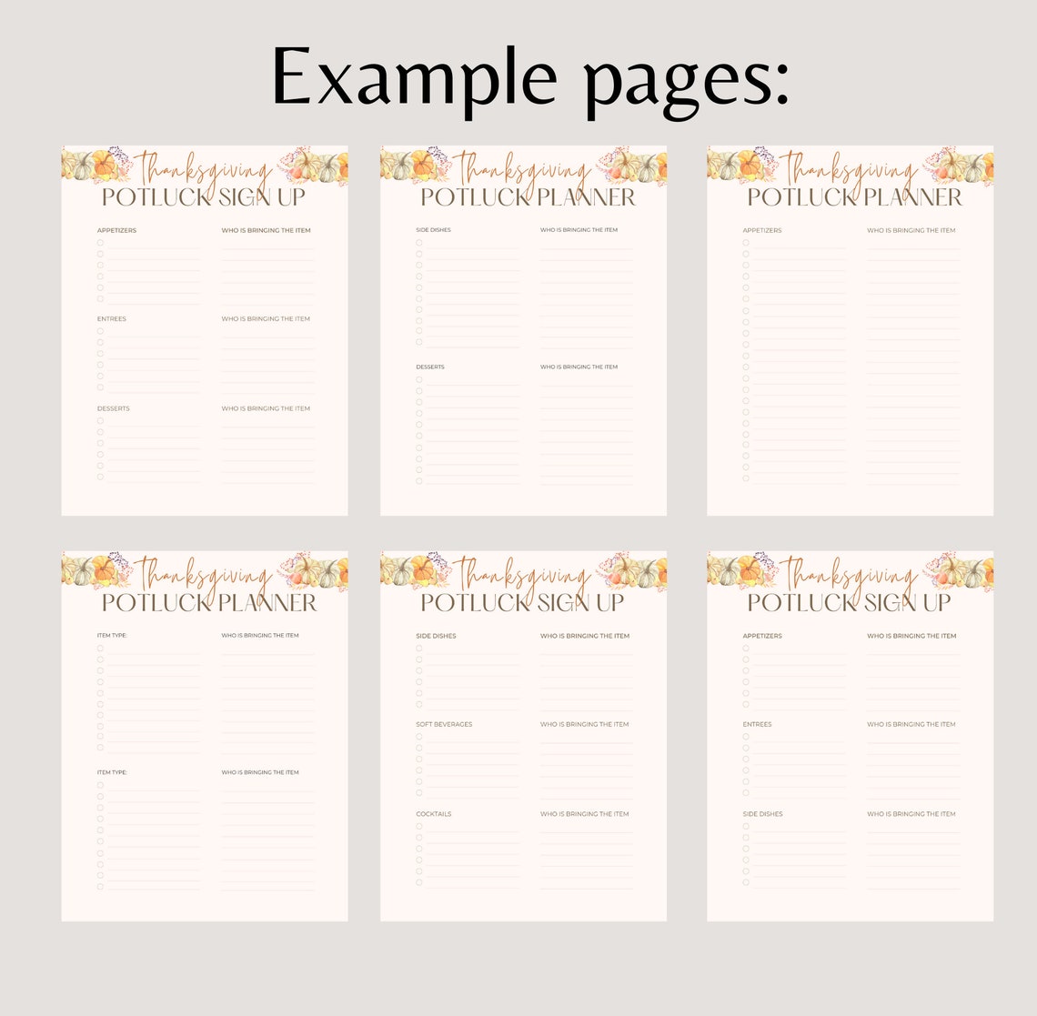 Thanksgiving Fall Potluck Printable, Sign up Sheet, Potluck Dinner ...