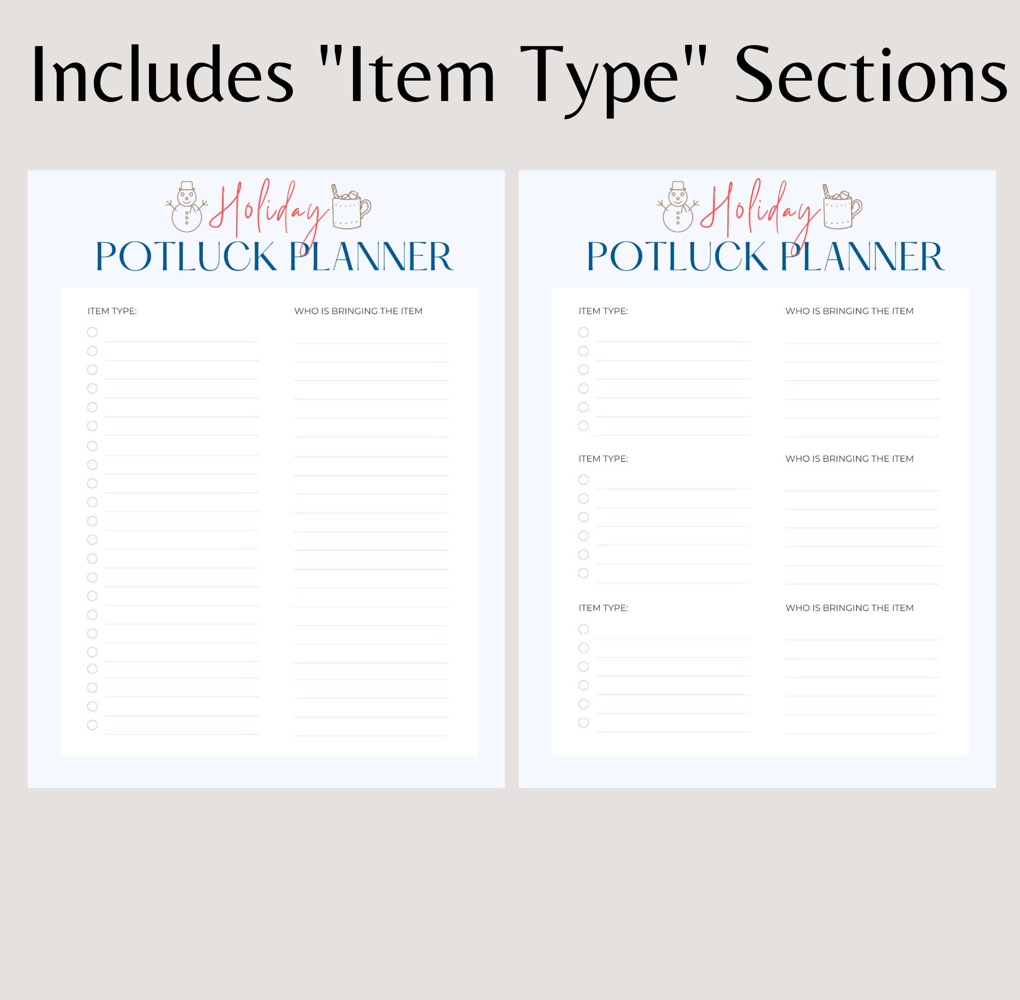 Holiday Potluck Printable, Sign up Sheet, Potluck Dinner Planner ...