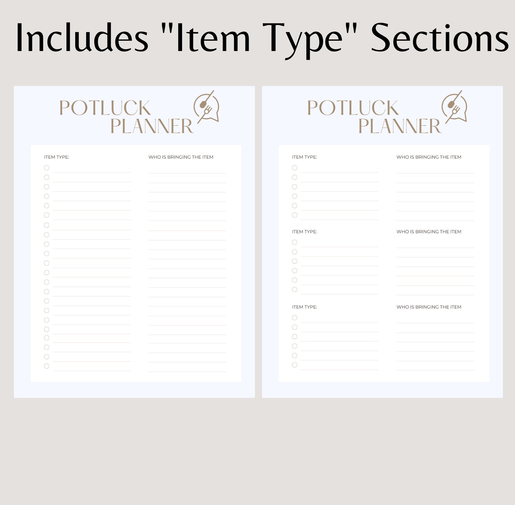 Potluck Printable, Sign up Sheet, Potluck Dinner Planner, Printable PDF ...