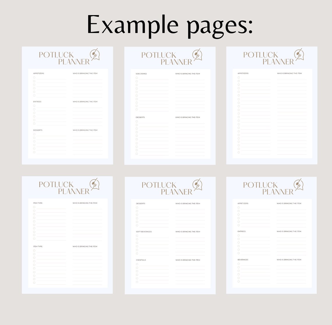 Potluck Printable, Sign up Sheet, Potluck Dinner Planner, Printable PDF ...