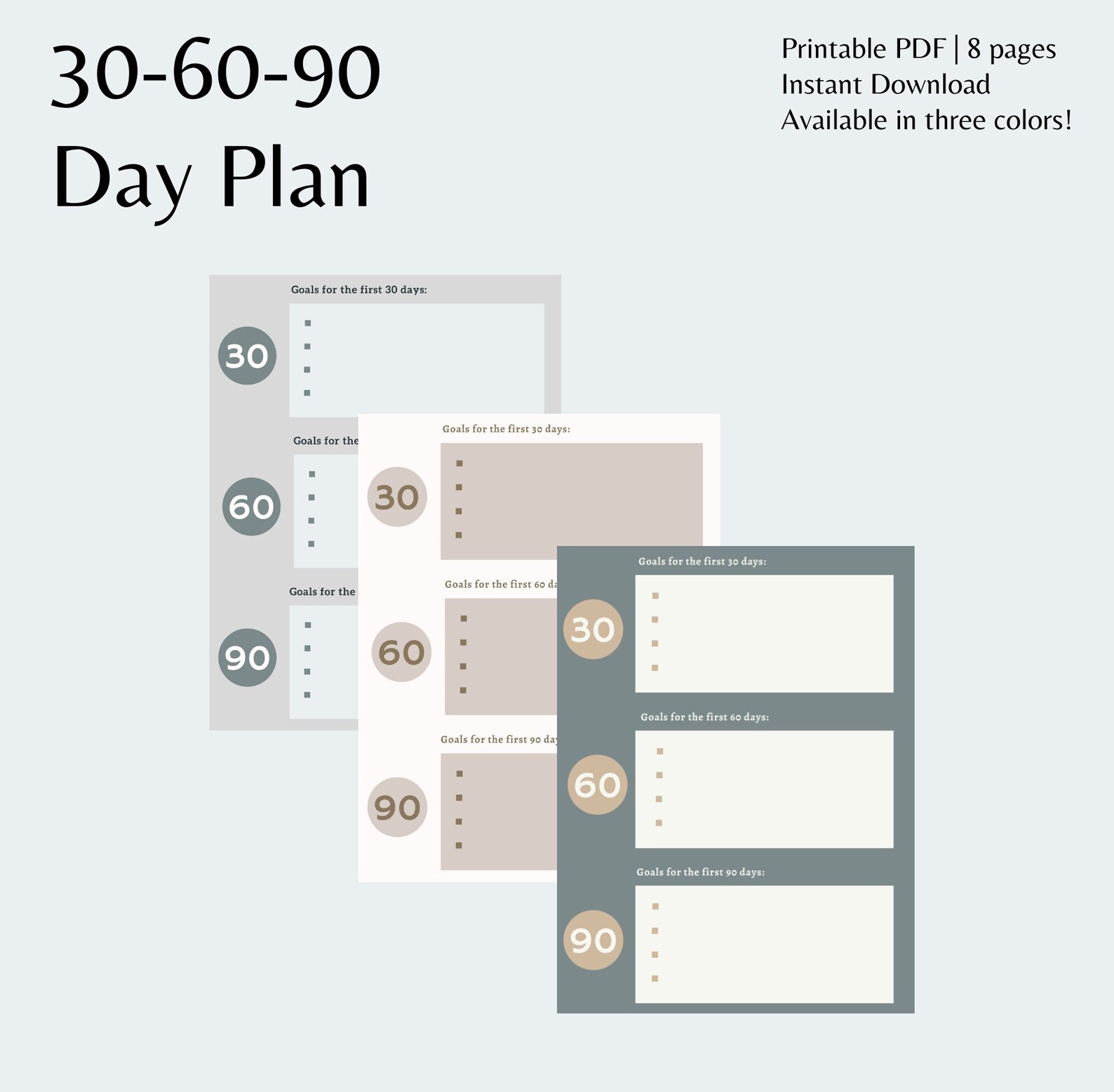 30 60 90 Day Plan PDF Template Printable- Notes, Reflection, SWOT ...