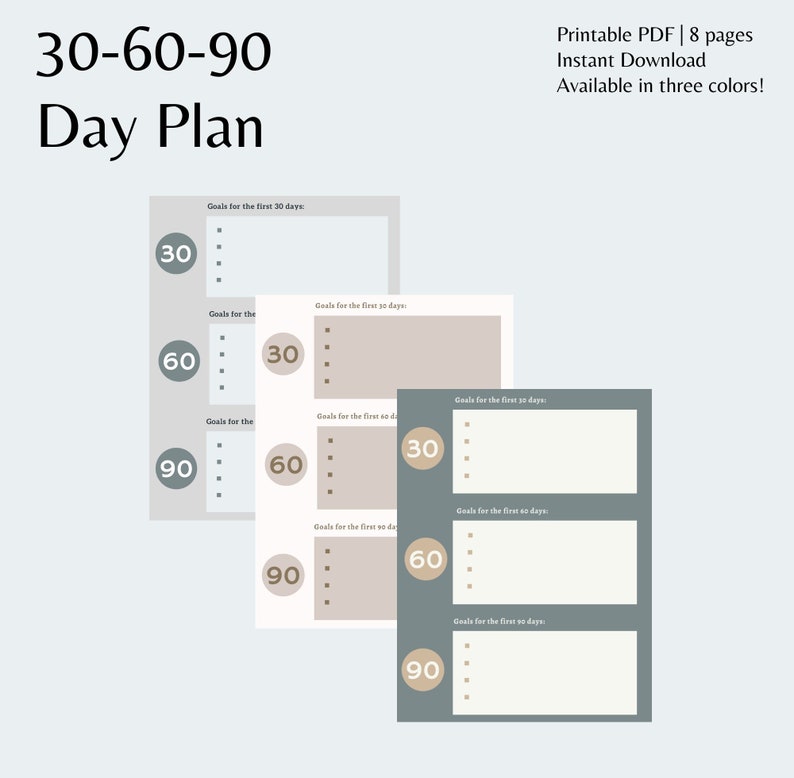 30 60 90 Day Plan PDF Template Printable- Notes, Reflection, SWOT ...