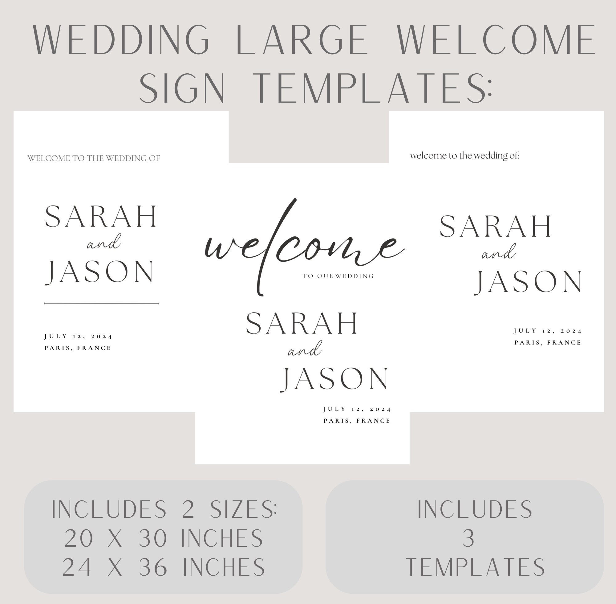 Wedding Welcome Sign Digital Printable Templates 20x 30 - Etsy