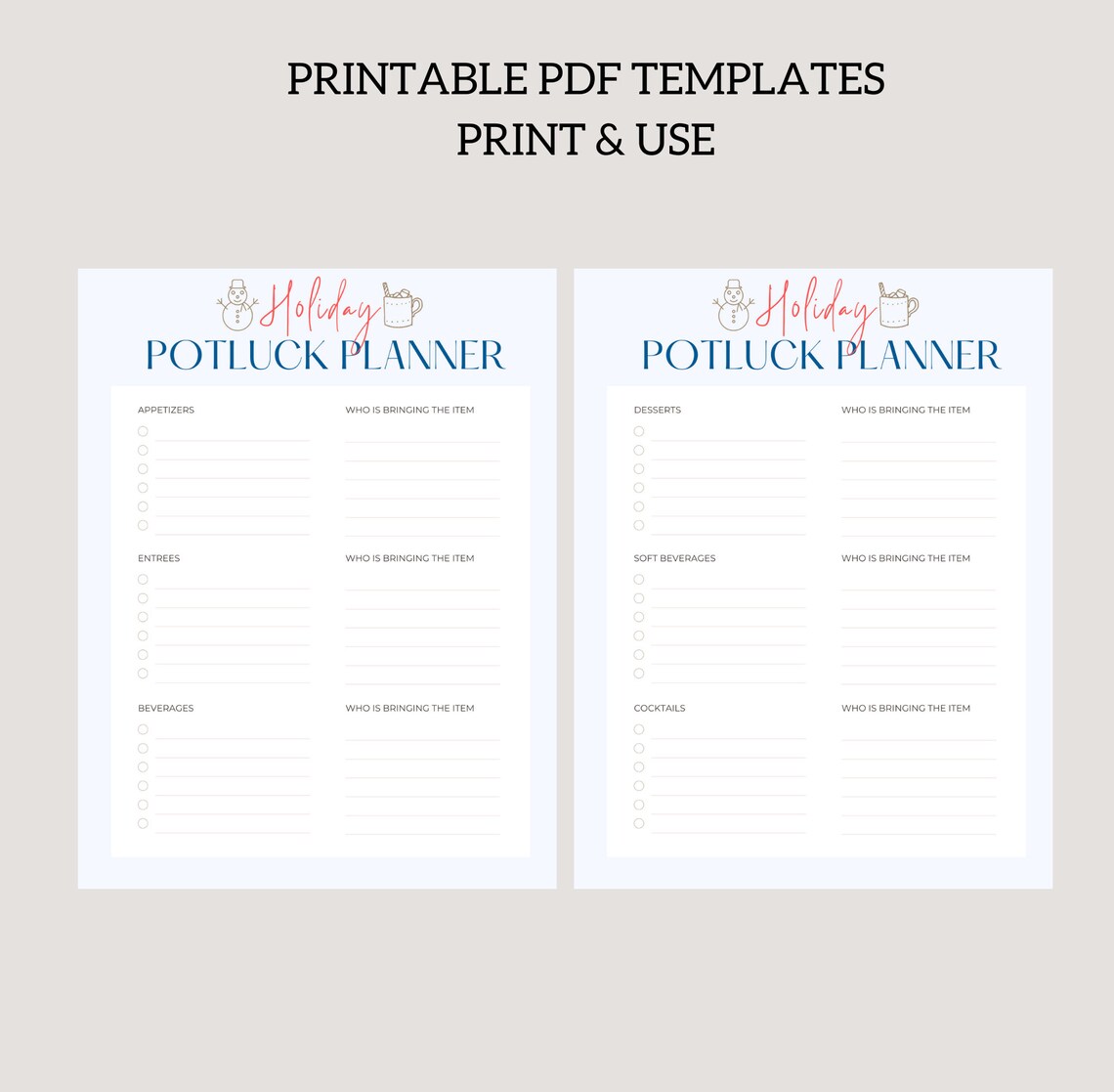 Holiday Potluck Printable, Sign up Sheet, Potluck Dinner Planner, Printable PDF, Holiday Planner ...