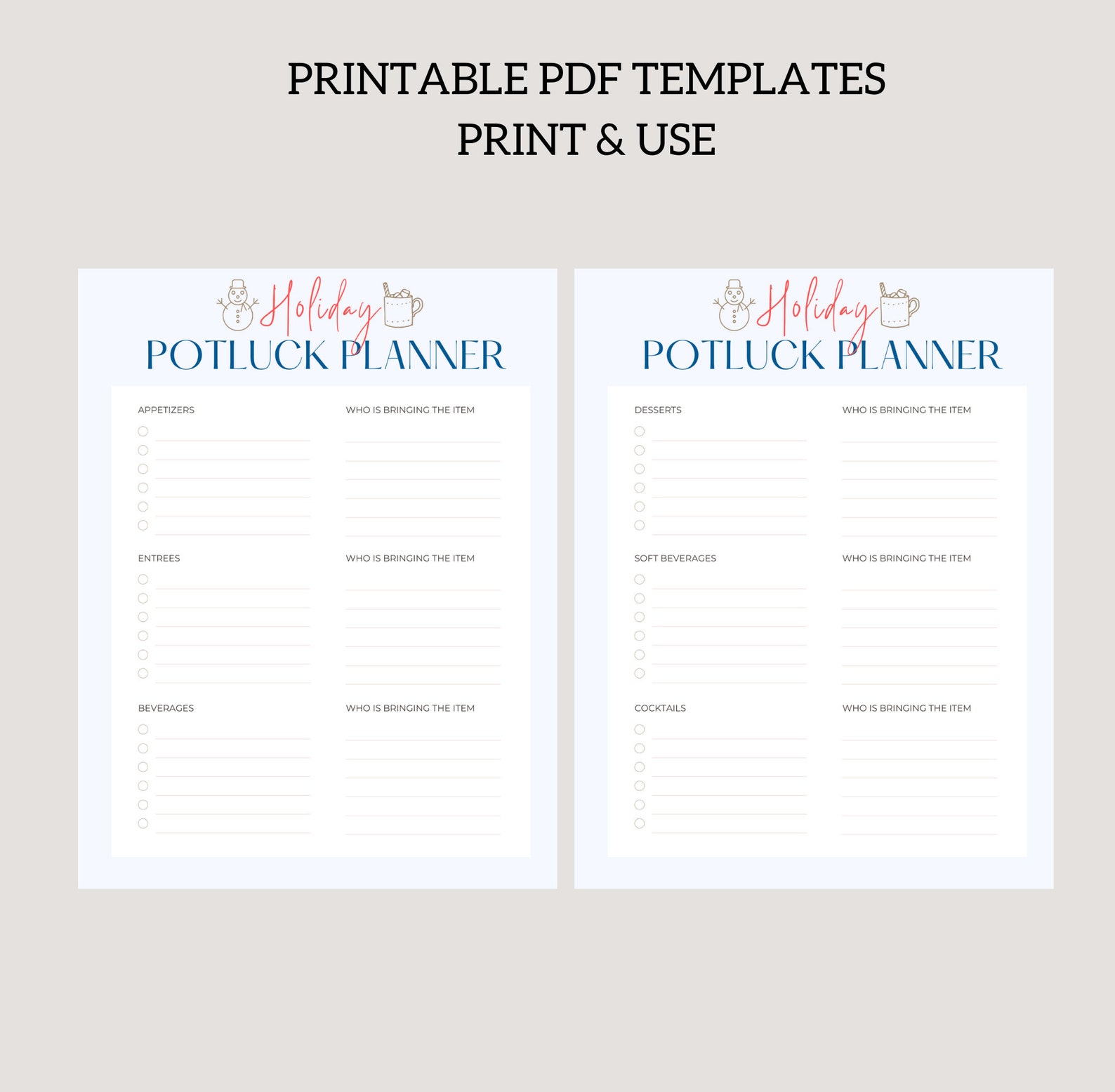 Holiday Potluck Printable, Sign up Sheet, Potluck Dinner Planner ...