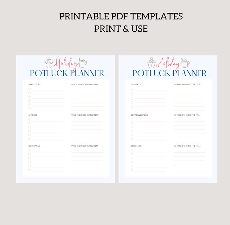 Holiday Potluck Printable, Sign up Sheet, Potluck Dinner Planner ...