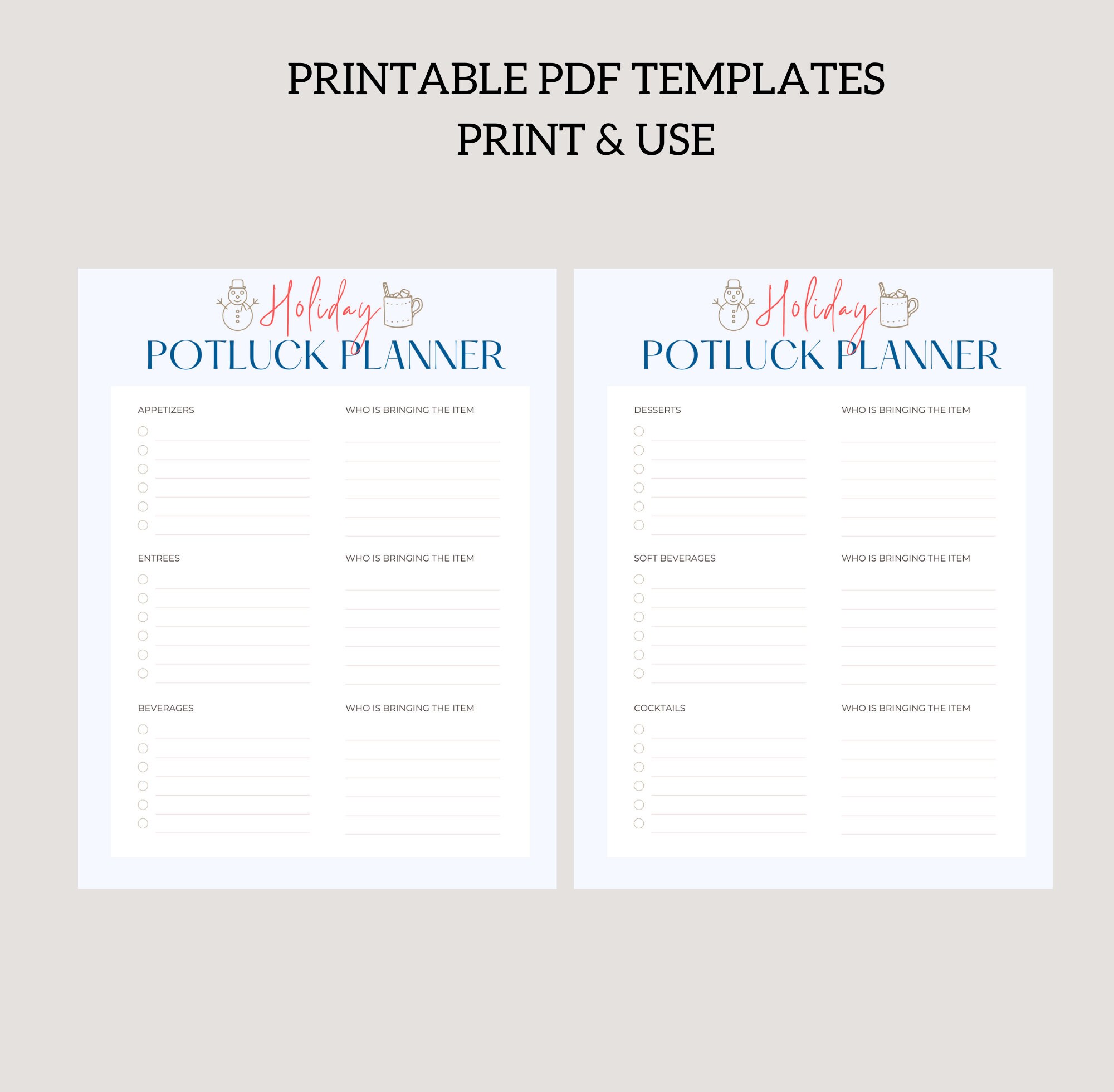 Holiday Potluck Printable, Sign up Sheet, Potluck Dinner Planner ...